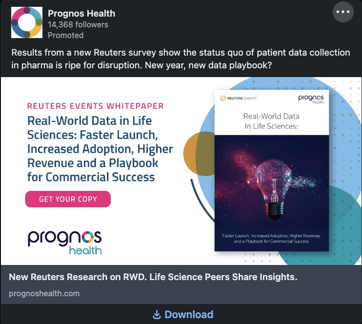 Prognos paid ad campaign for pharma real-world data platform | Clarity ...